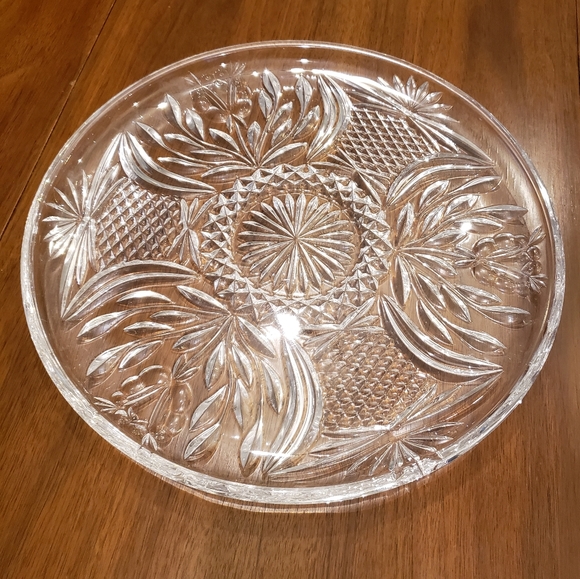 Vintage | Dining | Round Crystal Platter Heavy Duty Depression Glass ...